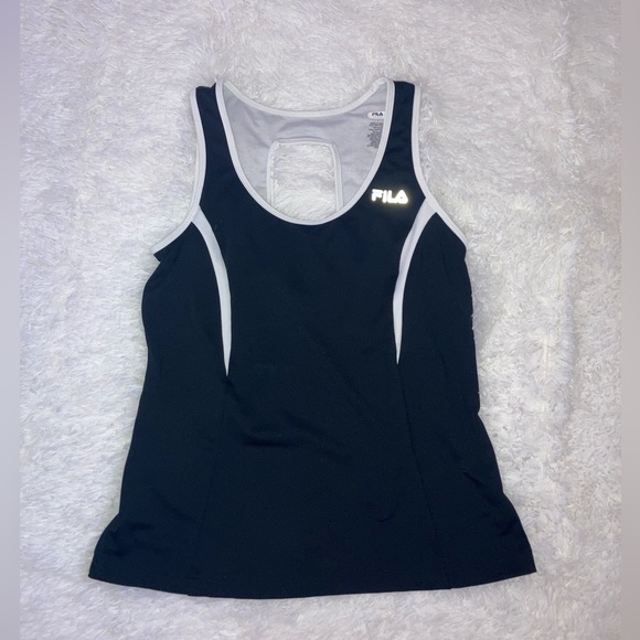 Fila | Tops | Fila Tank Top With Built In Bra Black White Cut Out Back ...